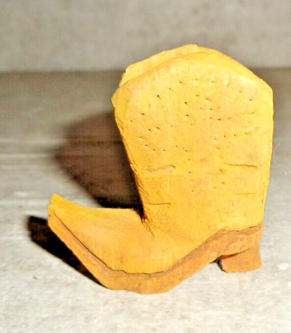 VINTAGE HAND CARVED 1 3/4" DRIFT WOOD COWBOY BOOT FOLK ART ** | eBay