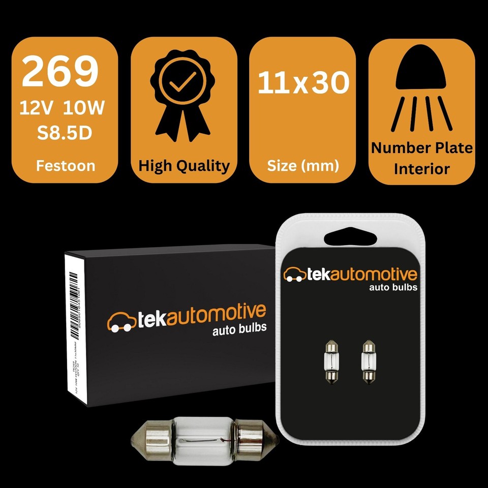 2 x 269 Car Bulbs Number Plate Interior Festoon Light 12V 10W S8.5D ...