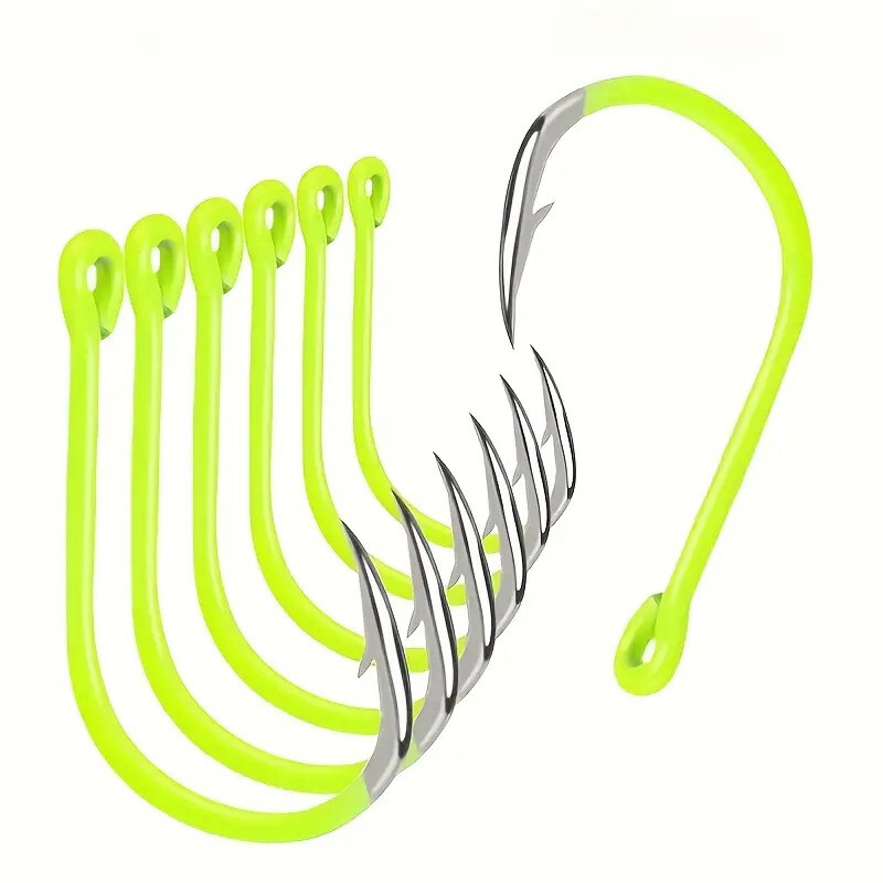 100PCS Fluorescent Fishing Hooks Barbed Single Circle Hook Hight Carbon ...