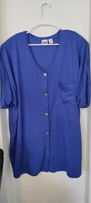 Women Plus Sz 30/32 4X 5X Blue Gold Button Up Top Short Sleeve Casual ...