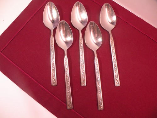 Set Of 5 Stanley Roberts Stainless Japan PARMA Pattern Oval Soup Spoons ...