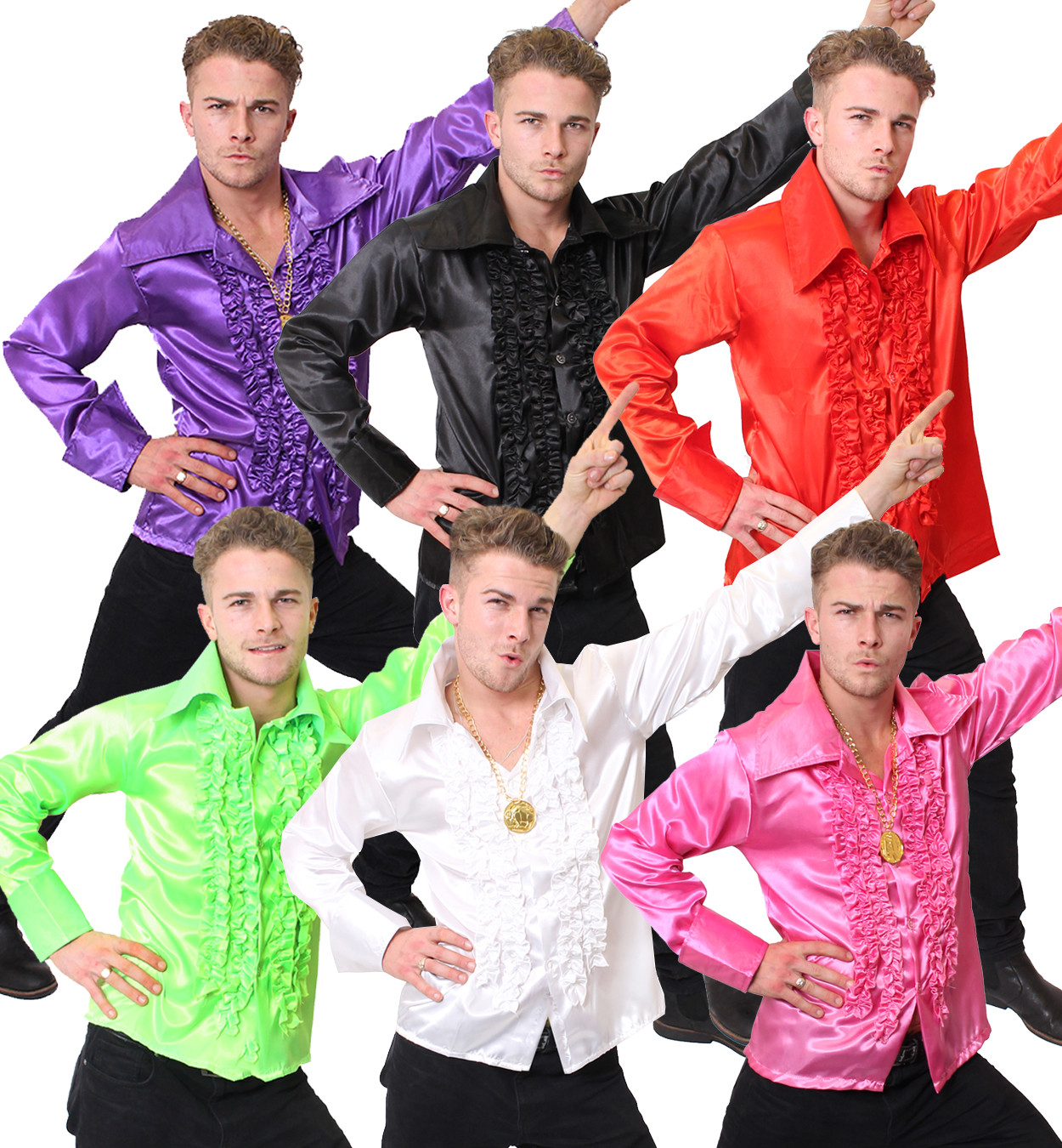 MENS DISCO RUFFLE SHIRT ADULT 70S FANCY DRESS COSTUME 60S 1970S S M L ...