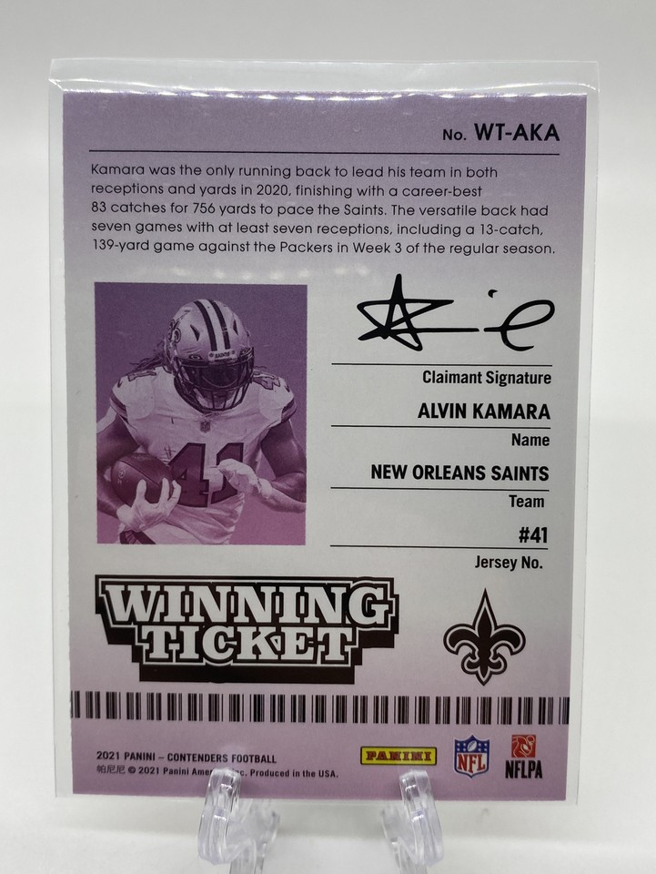 Alvin Kamara 2021 Panini Contenders Football Winning Ticket #WT-AKA NO ...