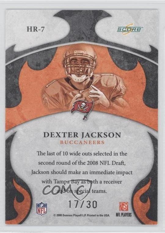 2008 Score Select Hot Rookies Red Zone 17/30 Dexter Jackson #HR-7 RC ...