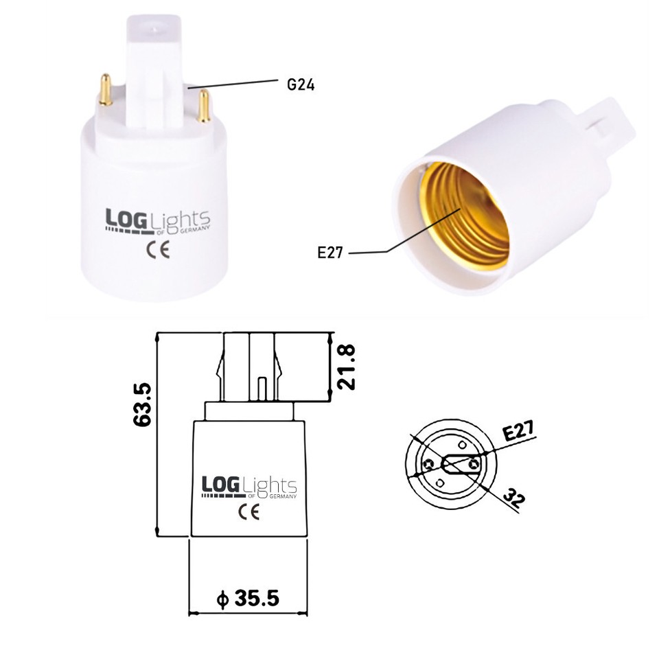 20x G24-D G24D 2-Pin Adapter E27 Schraubgewinde f LED Leuchtmittel ...