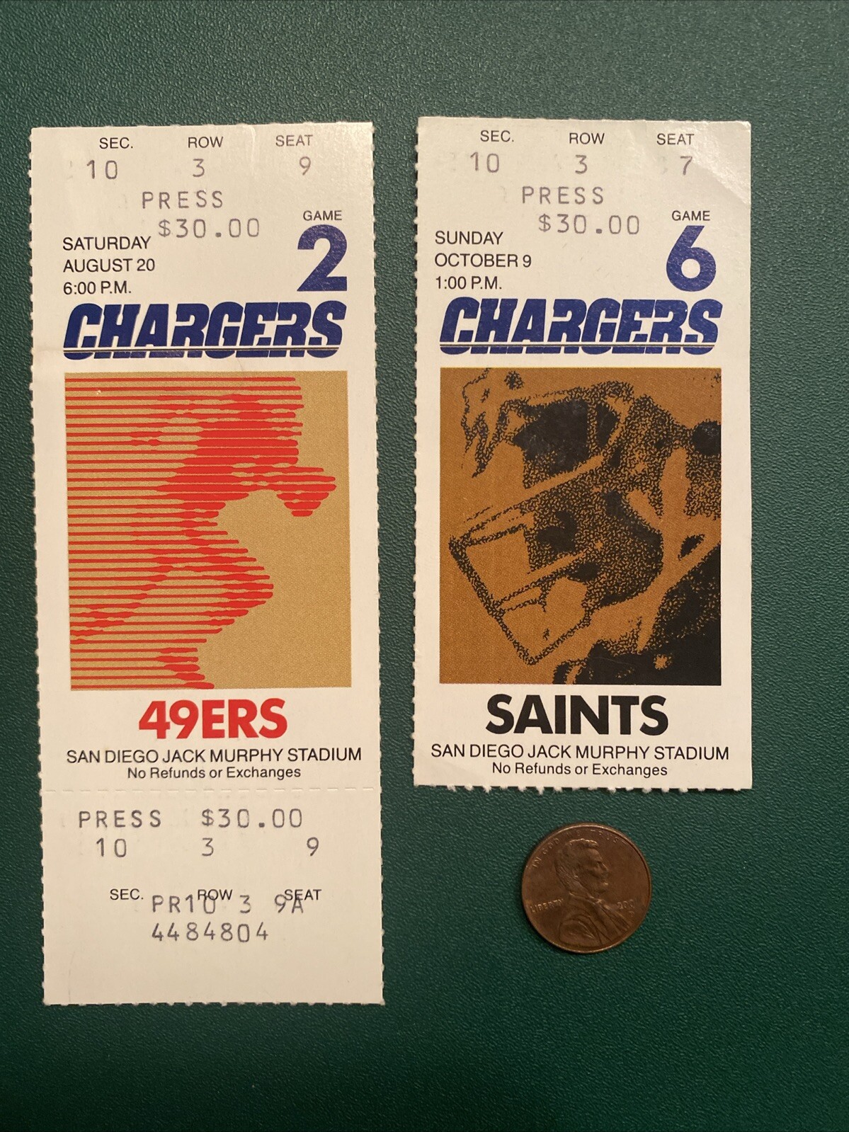 1988 Chargers ticket stub lot Saints 49ers Anthony Miller 1st TD ...