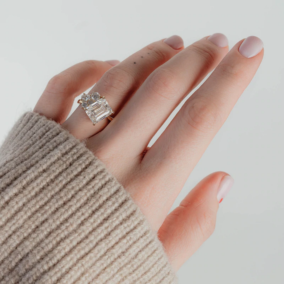 2.20 Ctw Emerald Cut Cluster Moissanite Engagement Ring Wedding ...