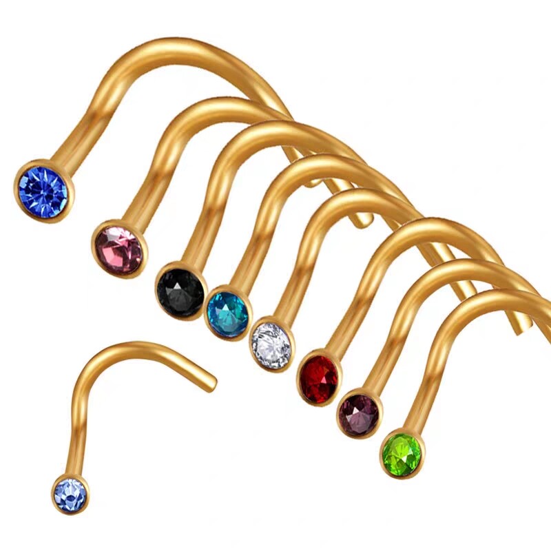 5/10pc Gold Steel Screw Bar Tiny Nose Stud 2mm Mixed Color Gem Lip Ring ...