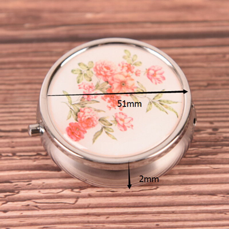 flower pill case metal organizer portable pill box makeup container ...