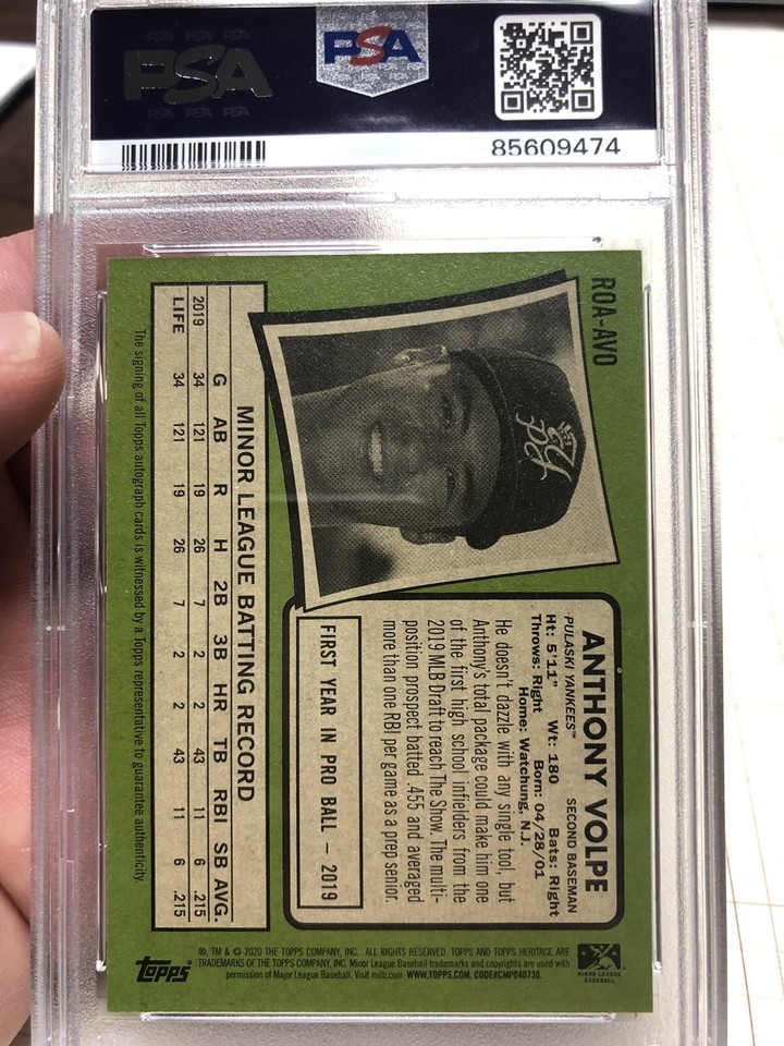 2020 Topps Heritage Real One Autograph Anthony Volpe PSA 8 Yankees #ROA ...