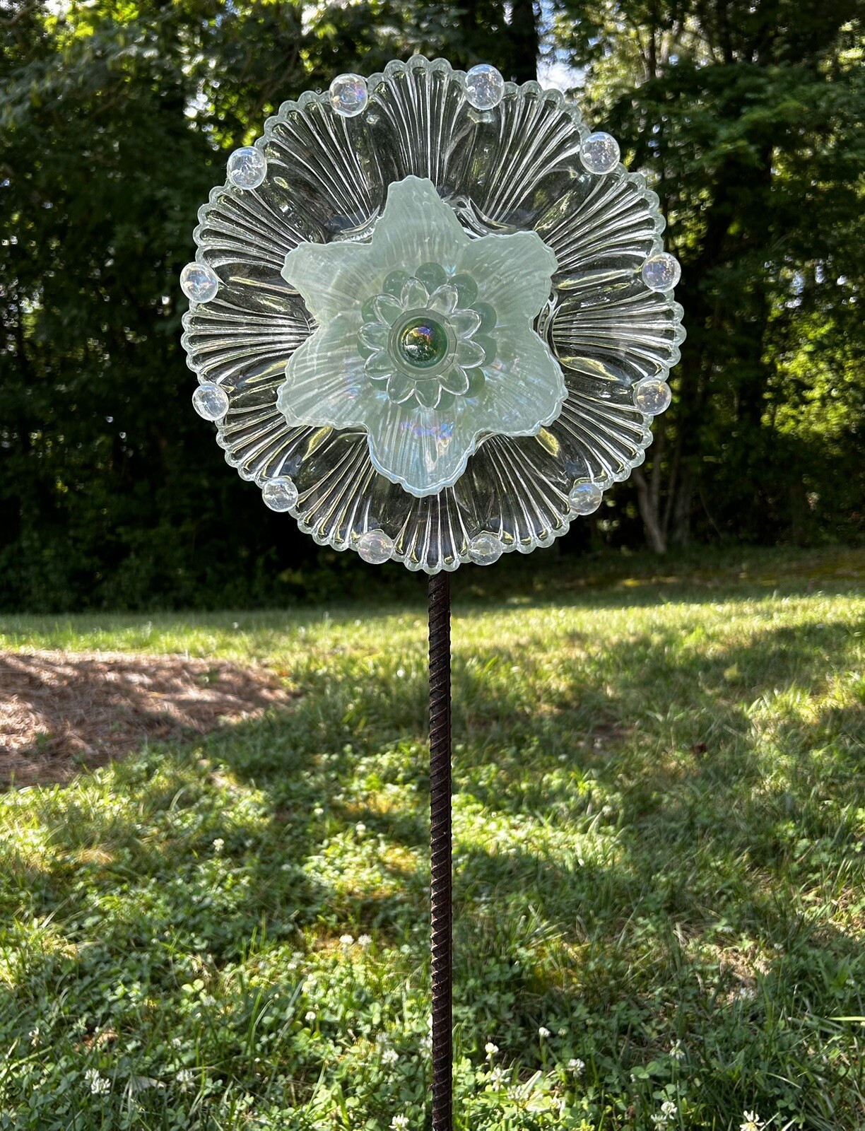 Mint Green Blossom & Clear Glass Garden Flower Repurposed Suncatcher ...