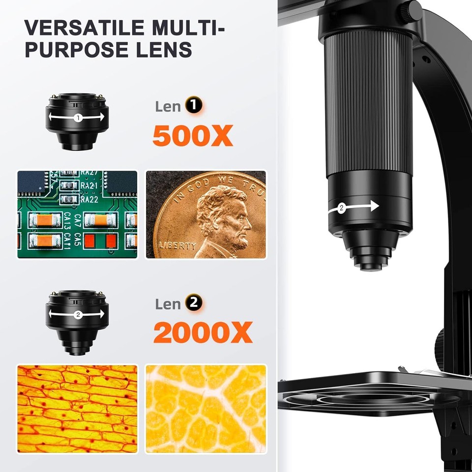 Coin Microscope 2000X Biological Microscope 7" Screen Digital ...