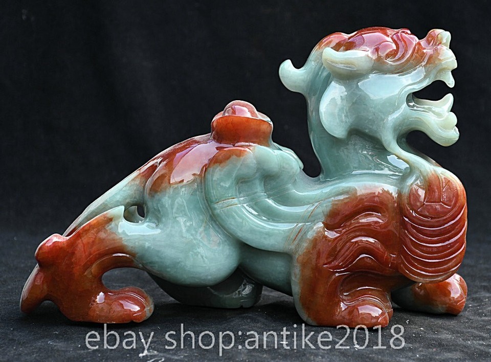 10.4" Chinese dynasty Xiu Jade Carving Dragon beast Pixiu sculpture ...