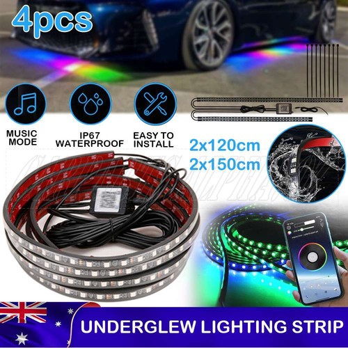 120+150 RGB Under Car Neon Lights Tube Glow Underglow Underbody LED ...