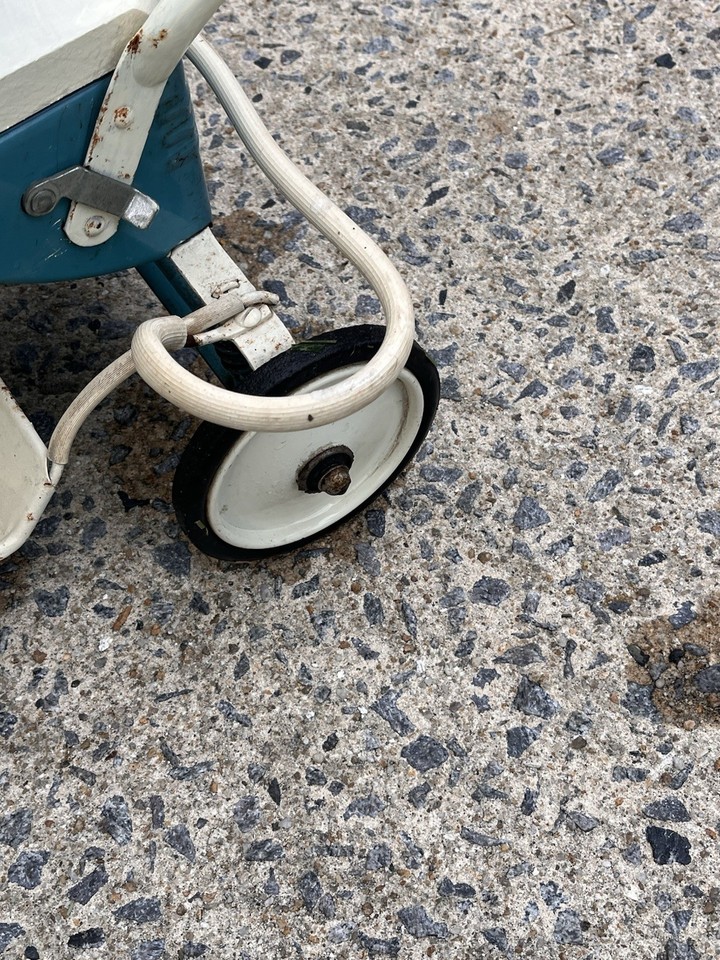 Vintage 1950s Taylor Tot Metal Wood Baby Stroller Walker blue White ...