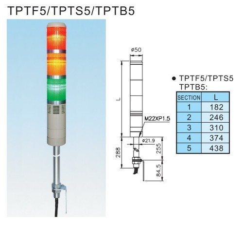 TEND TPTS5-L73ROG Tower Light Pole Mount Continuous Flash w/ Alarm LED ...
