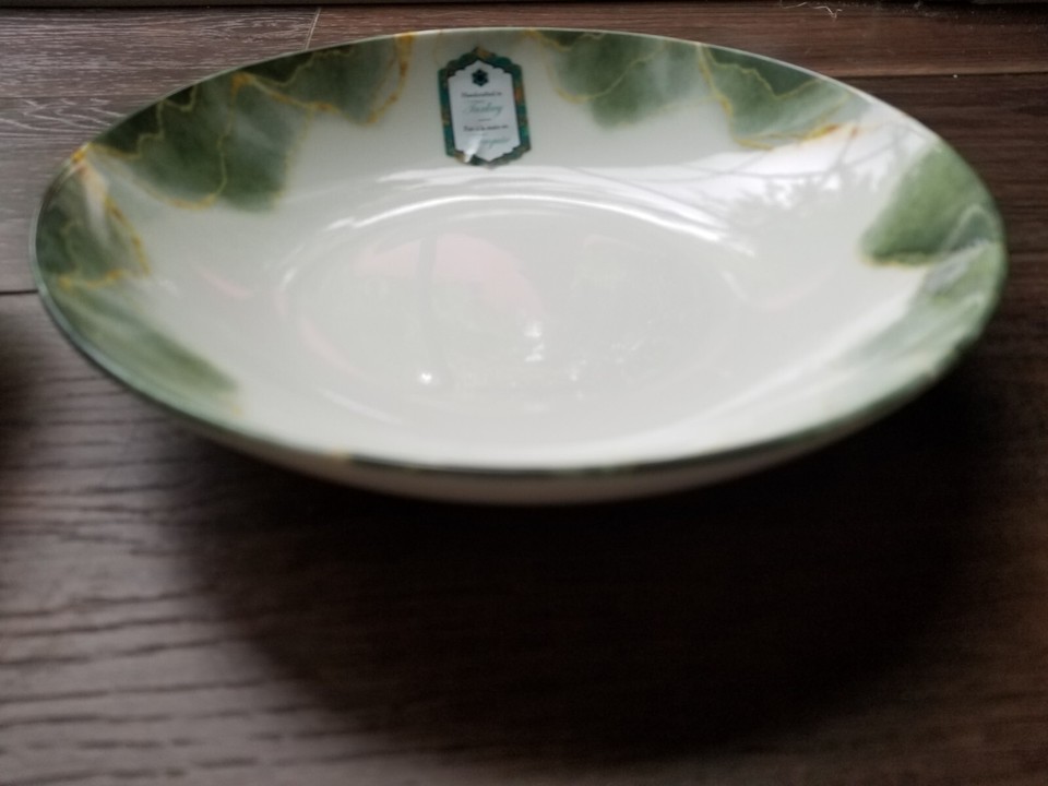 INTESA HOME Set Of Two 9.25" Dinner Bowls Green/Whitr/Gold Abstract | eBay