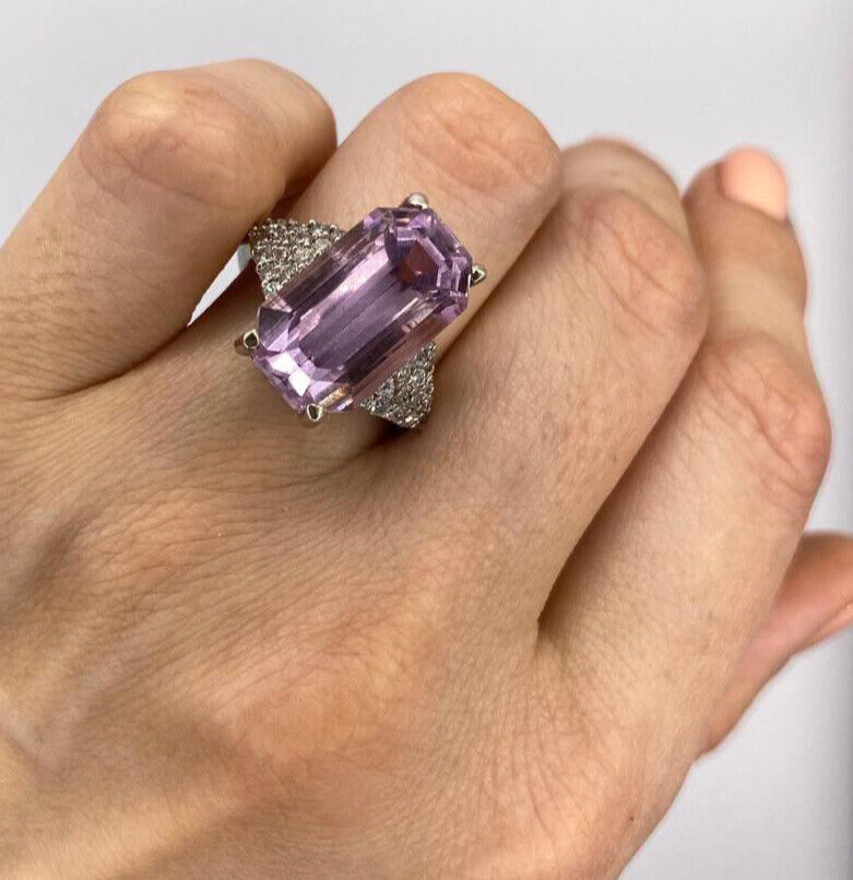 Bague en or Blanc 18kt. Avec Diamants Naturels Et Kunzite Naturel Ct ...