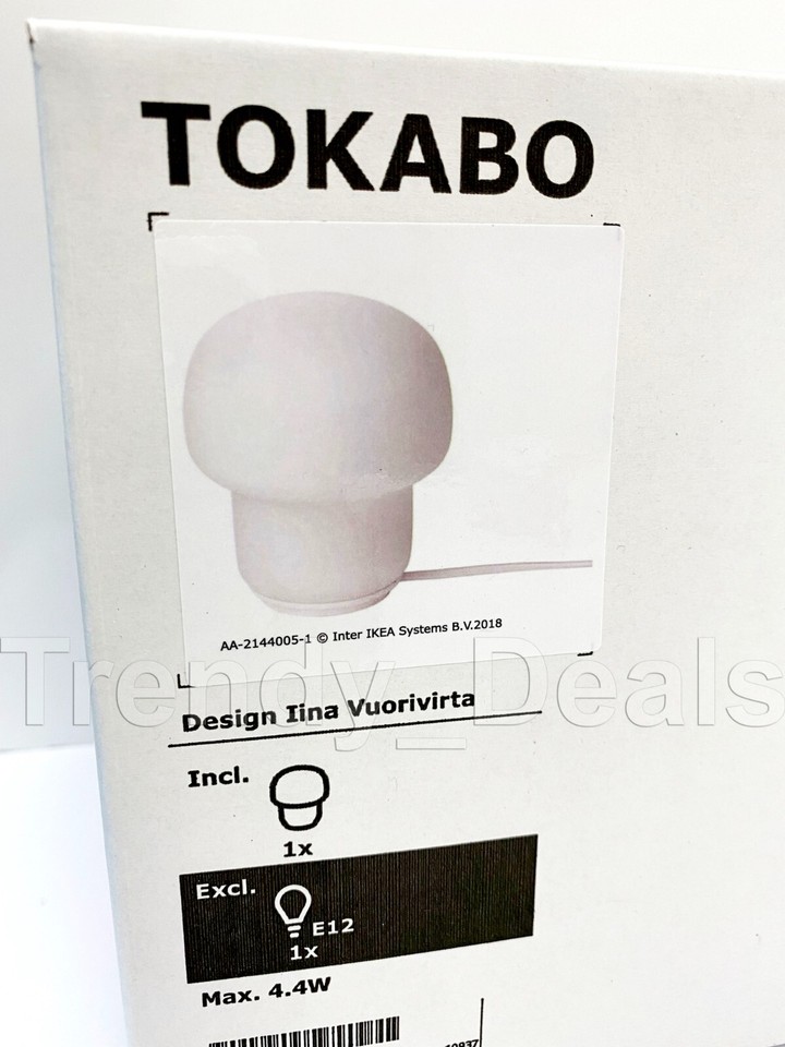 Ikea TOKABO Cute Small Mushroom Table Lamp Colored Glass Opal White (No ...