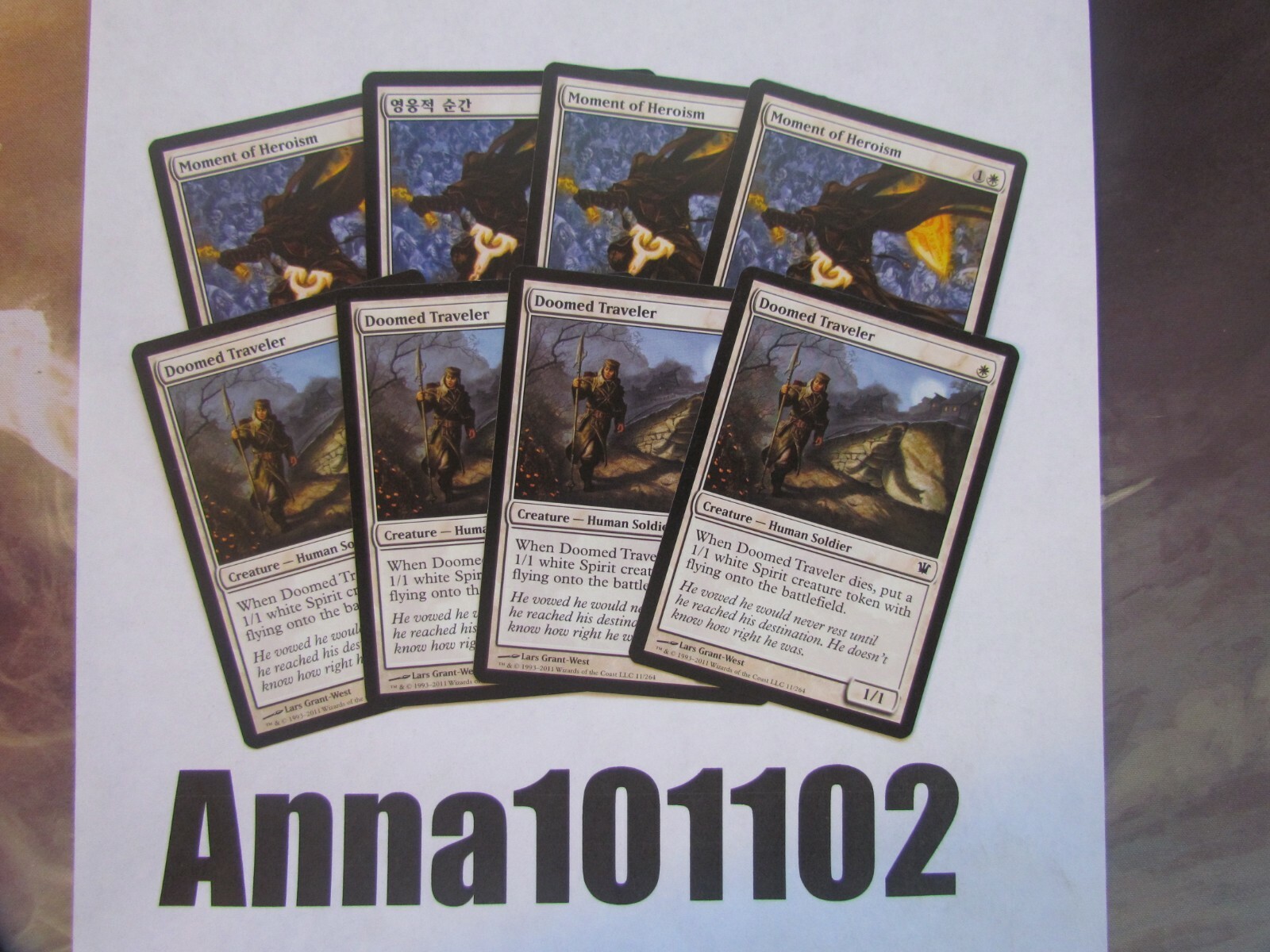Doomed Traveler x4 and Moment of Heroism 4x, Innistrad White MTG | eBay