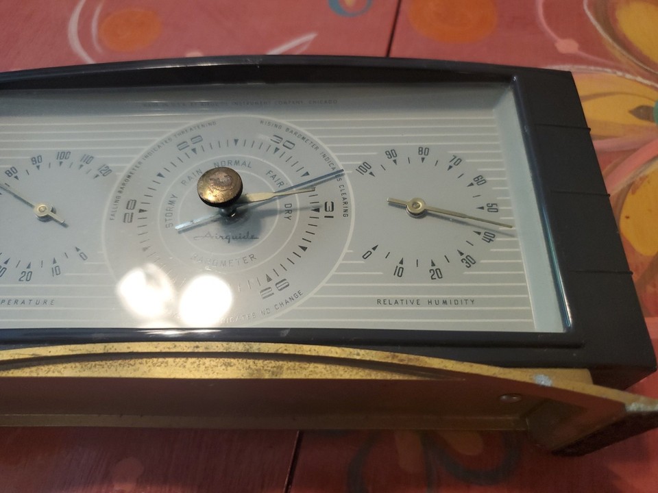 Vintage Airguide Desk Top Barometer Weather Station Art Deco MCM Brass ...