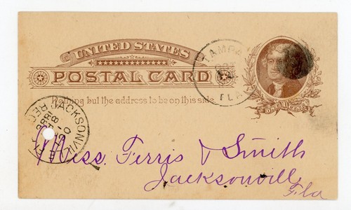 1886 Tampa FL Handwritten Postal Card to Jacksonville Handwritten ...