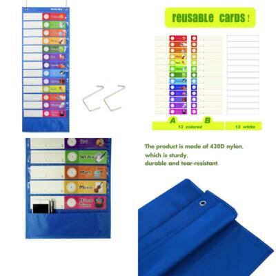 Daily Schedule Pocket Chart， Class with 26 Cards, 13+1 Pockets. Blue | eBay