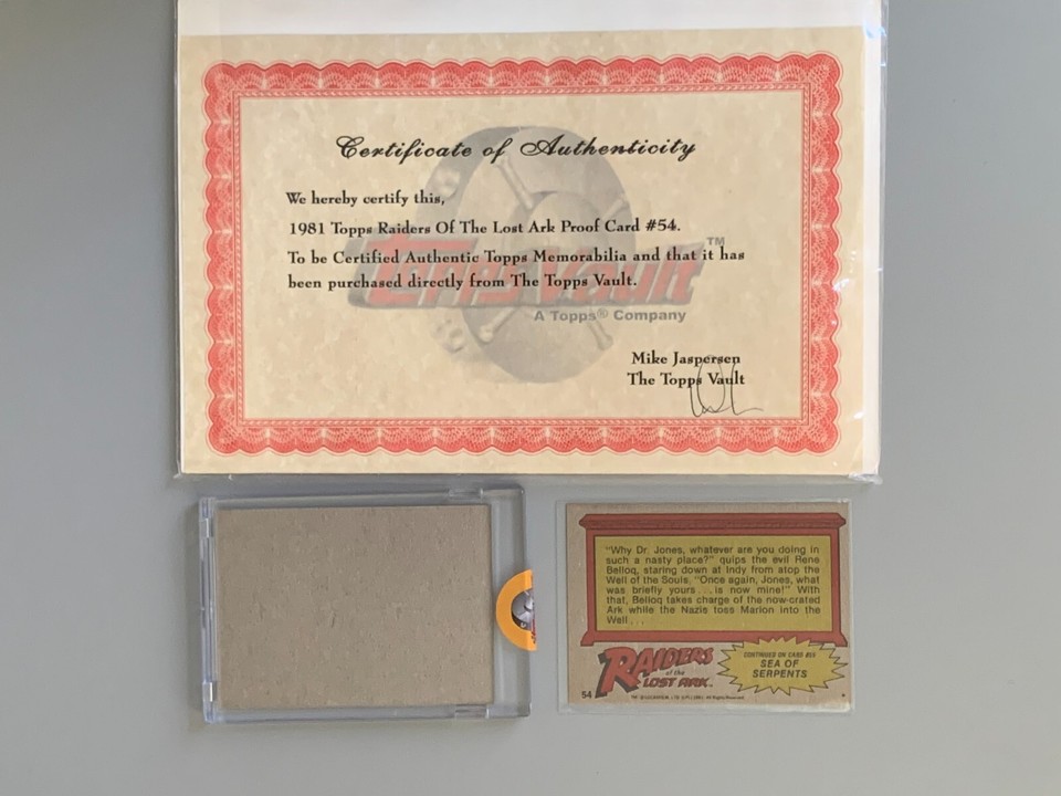 1981 Indiana Jones ROTLA Topps Vault Proof Card & COA Card #54 TRAPPED ...