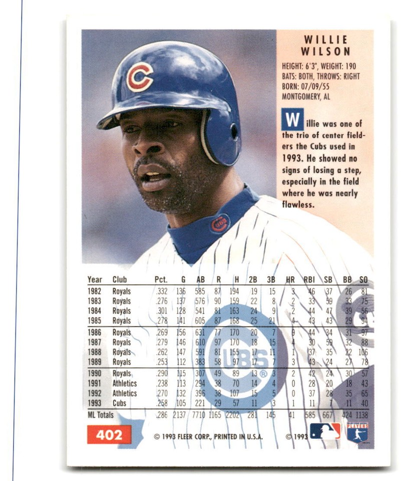 Willie Wilson 1994 Fleer Baseball #402 Chicago Cubs | eBay