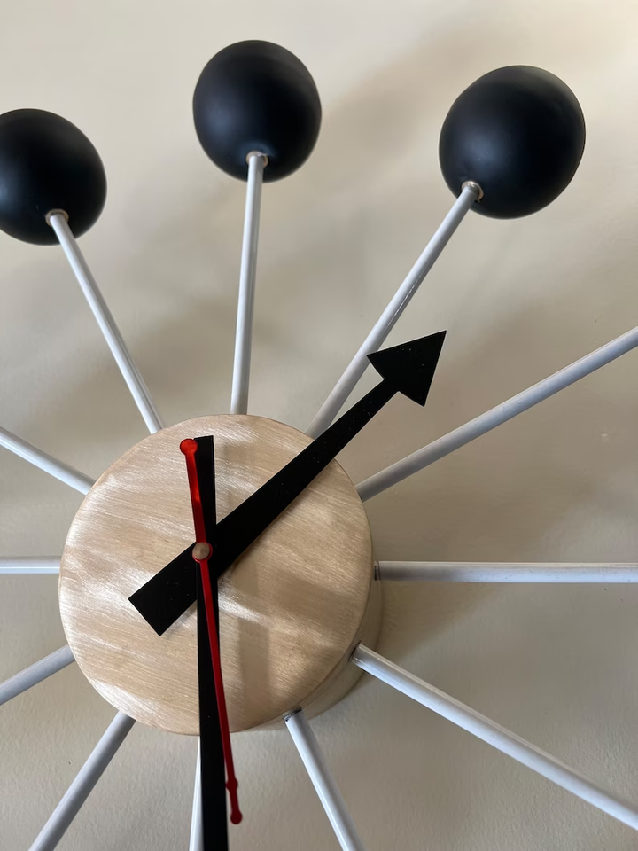 1950's Large Vitra Ball Wall Clock Black & Brushed Brass Metal 18'' in ...