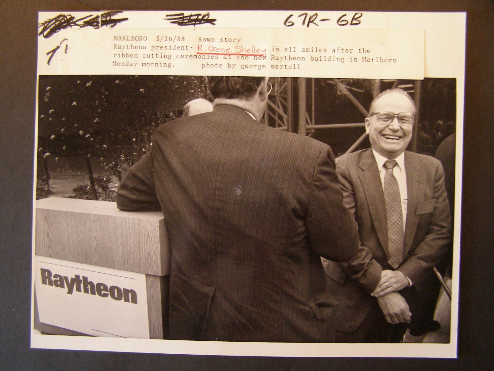 Glossy Press Photo 1988 Raytheon President R Gene Shelley Ribbon ...