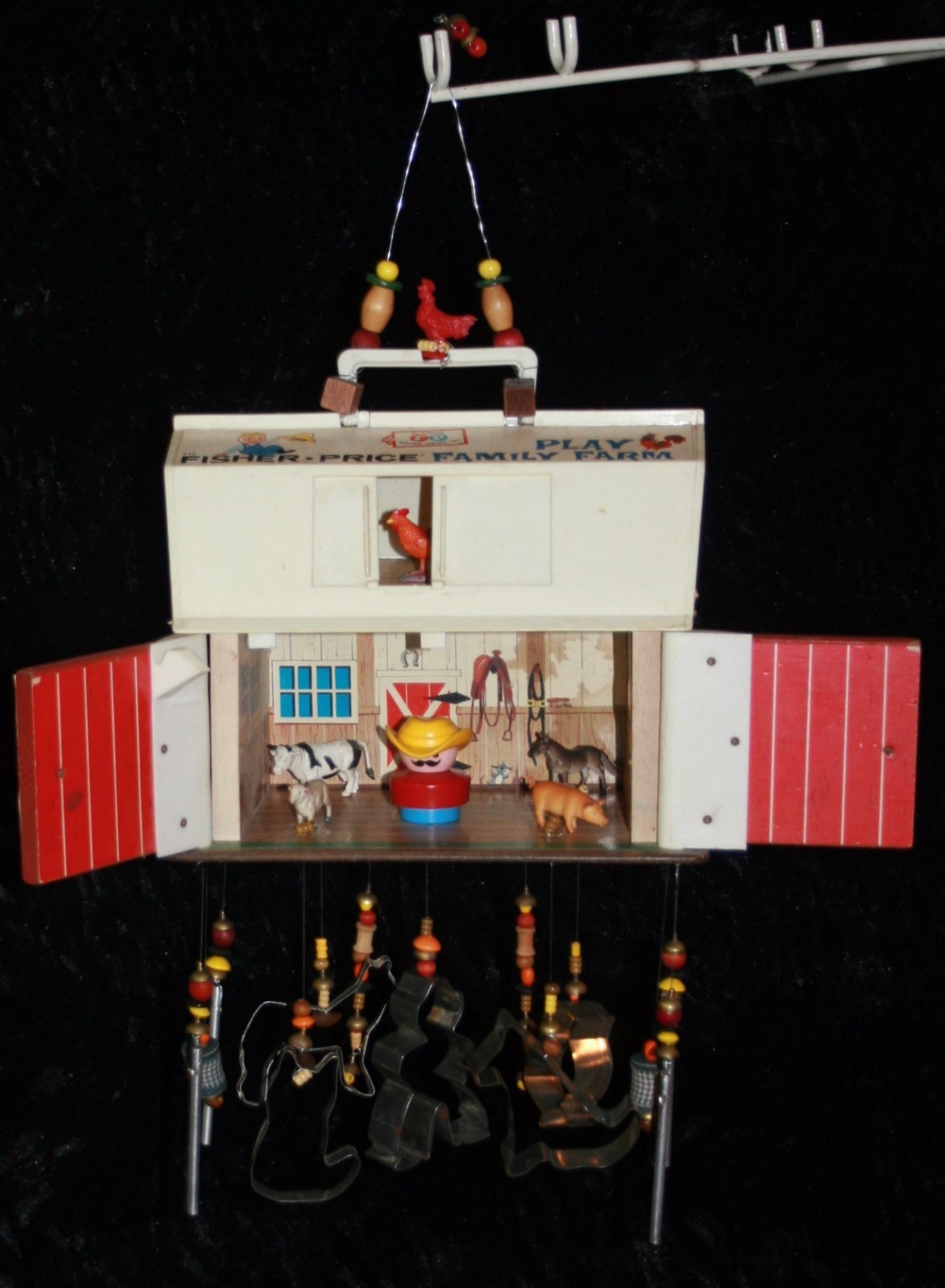 Nostalgic Vtg Farm Wind Chime Barn Toys Animals Fisher Price Farmer ...
