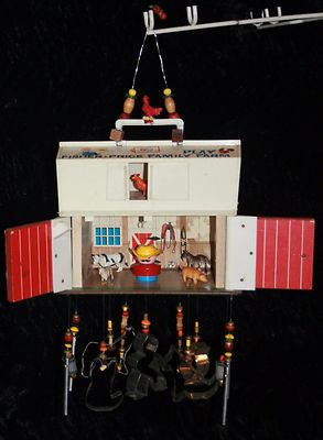 Nostalgic Vtg Farm Wind Chime Barn Toys Animals Fisher Price Farmer ...