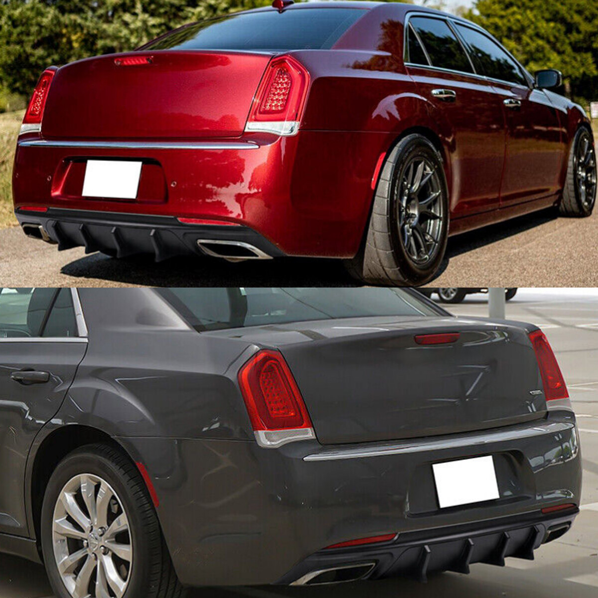 For 15-22 Chrysler 300 Rectangle Exhaust Opening Shark Fin Rear Bumper ...