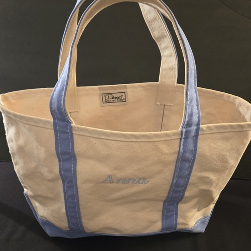 VTG 90s LL Bean Canvas Boat and Tote Bag USA Made Light Blue + Cream ...