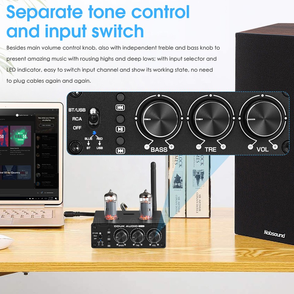Mini Bluetooth Valve Tube Preamp Stereo Receiver for Speaker USB Audio ...