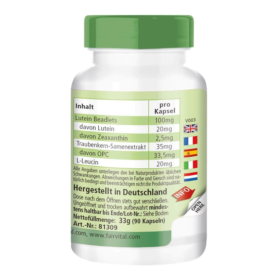 Lutein 20 mg mikroverkapselt 90 Kapseln / Beadlets, Carotinoid VEGAN ...