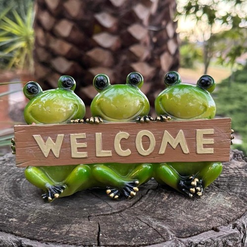 Frog Welcome Sign Statue Frogs Decorative Fairy Garden Décor Figurine ...