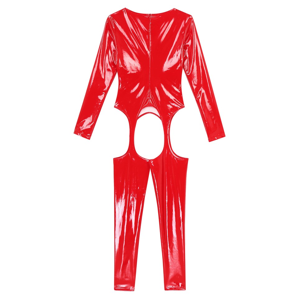Woman's Leather Latex Full Jumpsuit Catsuit Bodysuits Bodycon Lingerie ...
