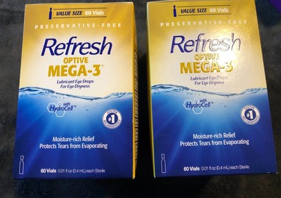 New Lot Of 2 Refresh Optive Mega-3 Lubricant Eye Drops 2x 60 120 Vials ...
