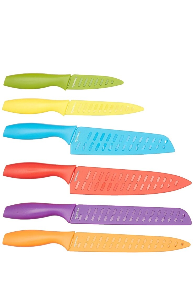 Amazon Basics Color-Coded Kitchen 12-Piece Knife Set, 6 Knives with 6 ...