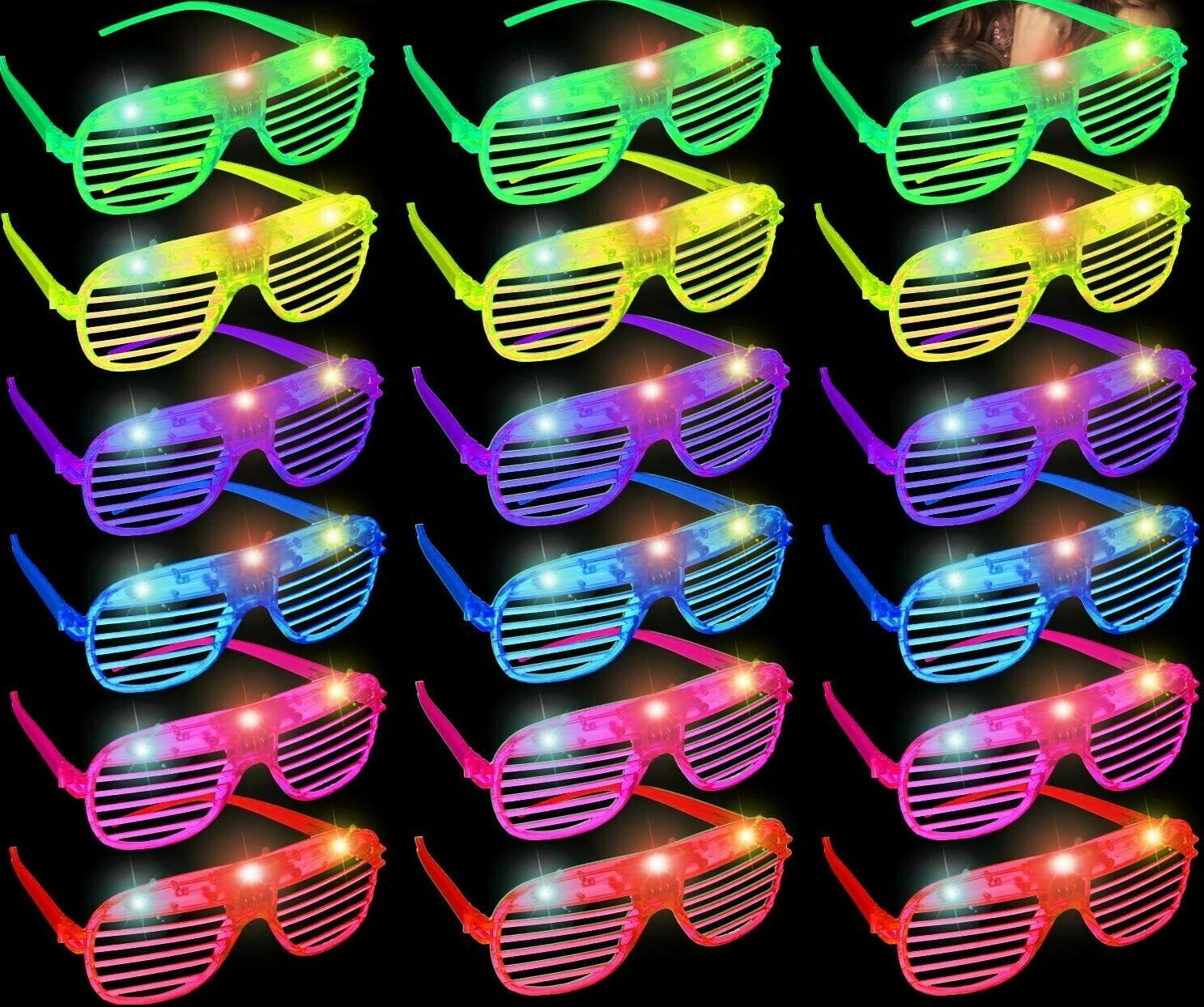 Flashing LED Glasses Multi Color Slotted Shutter Light Up Glasses Party ...