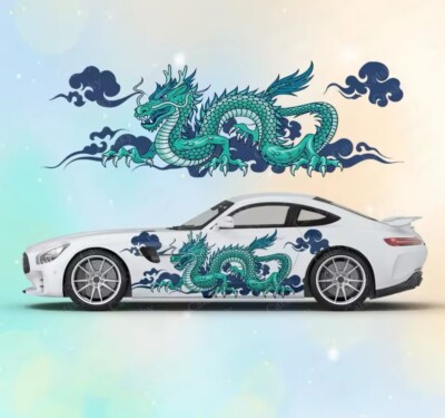 Dragon Car Decal; Dragon Flaming Car Decal; Both Sides, Custom Flame ...
