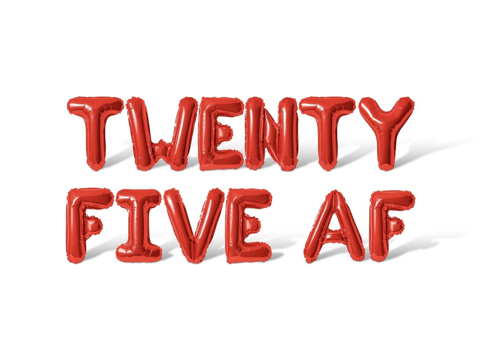 TWENTY FIVE AF Letter Balloon Banner - 25th Birthday Party Supply ...