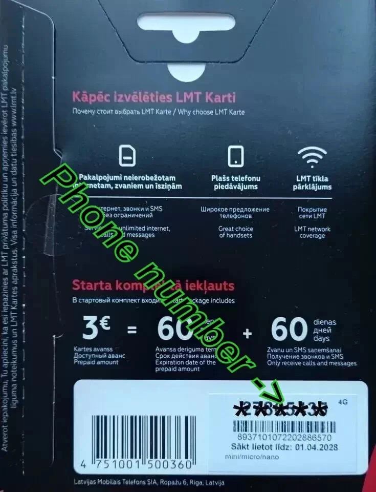 Prepaid SIM Card Latvia LMT Karte Europe Roaming EU Data Calls SMS No ...