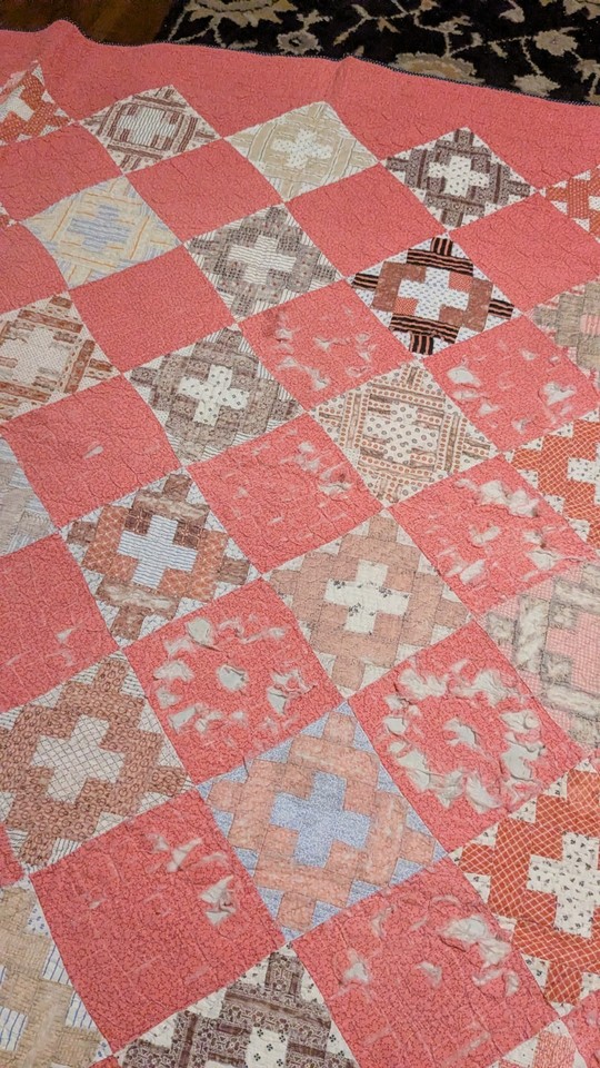 Antique Early Primitive Country Hand Stitched Red Patched Quilt 73" | eBay