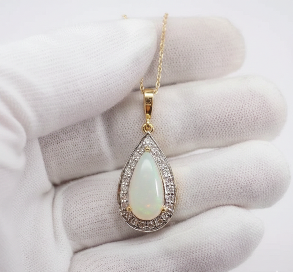 2.30Ct Pear Cut Lab Created Fire Opal Halo Pendant 14K Yellow Gold ...