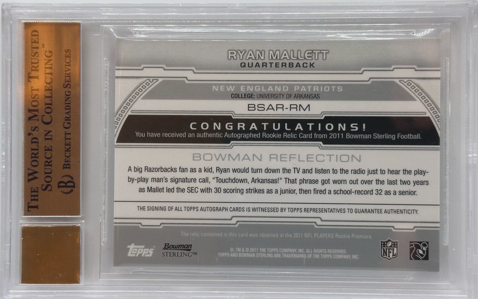 2011 Bowman Sterling Ryan Mallett Auto RC #BSAR-RM BGS 9.5 w/10 Auto ...