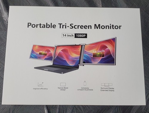 Laptop 14" 1080P Monitor Portable Tri-Screen for Laptop New + FREE Case ...