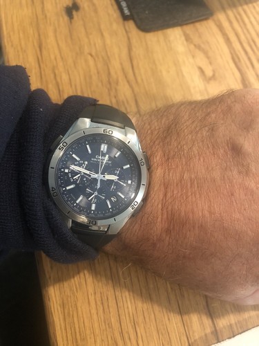 Casio Wave Ceptor Stainless Steel Case Black Resin Band Blue Dial Men's ...